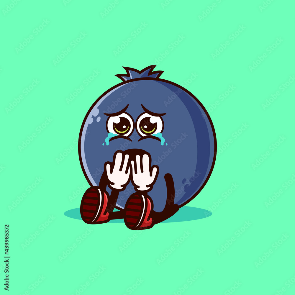 Cute Blueberry fruit character sitting and crying. Fruit character icon ...