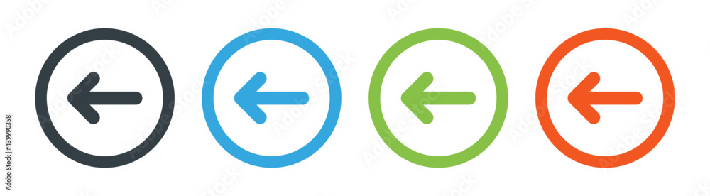 Backward icon vector illustration. Previous arrow in colorful circle ...