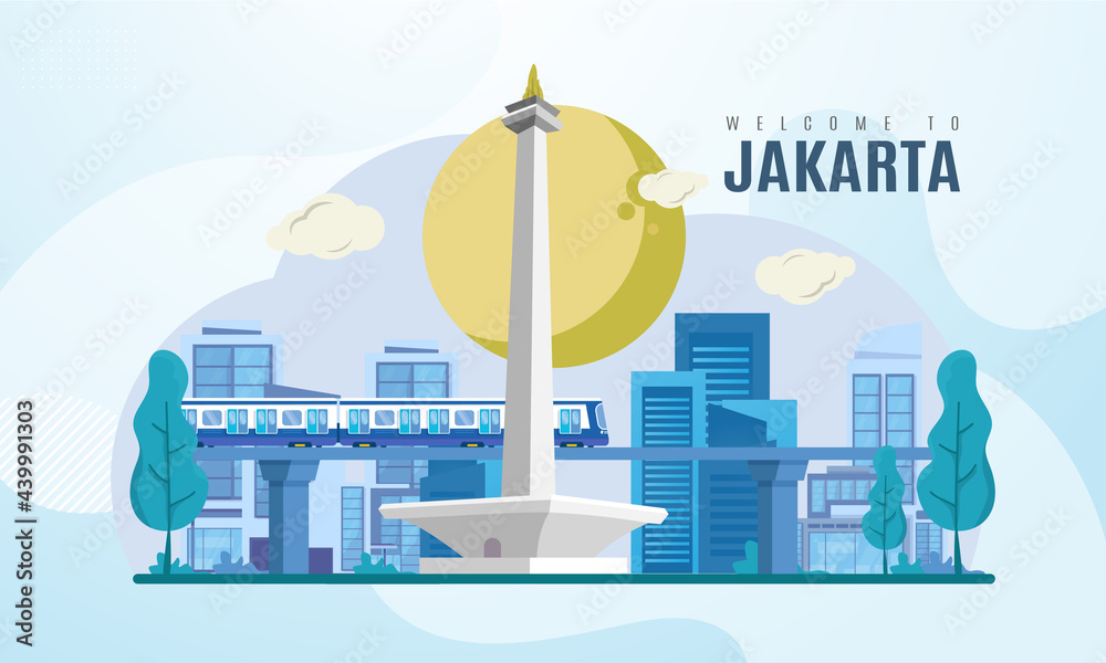 Welcome to Jakarta city Indonesia on vector illustration background ...