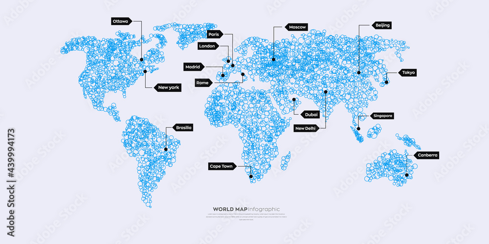 World map Infographic with highlight top cities . World map circle ...