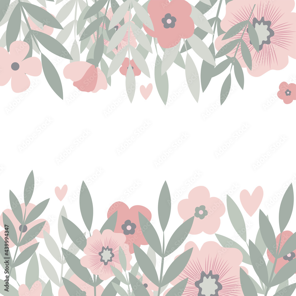 Cute pastel color floral frame. Vector wedding invitation cards with ...