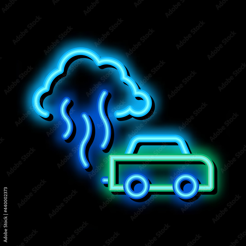 car smog smoke neon light sign vector. Glowing bright icon car smog ...
