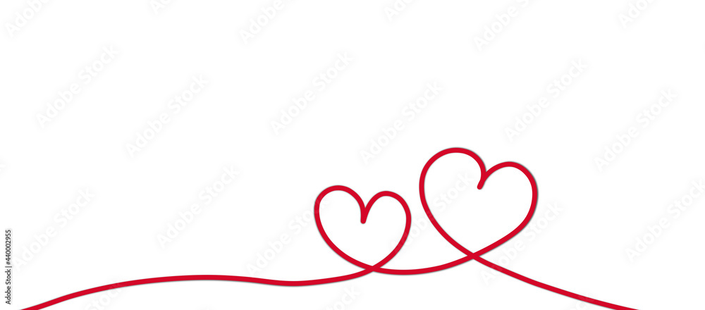 Continuous Line Of two heart Shape With drawing red Heart On white ...