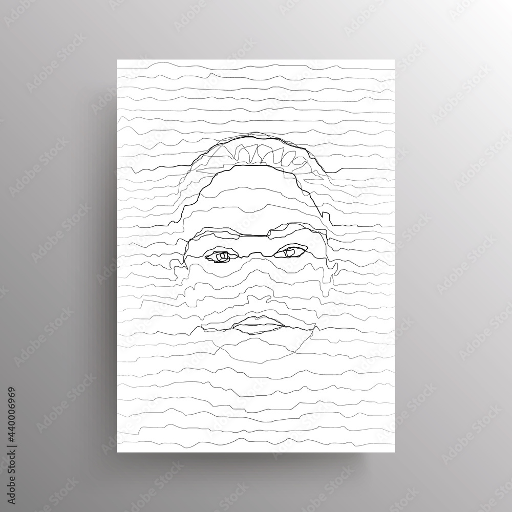 Portrait of an abstract female face in wavy horizontal lines style ...