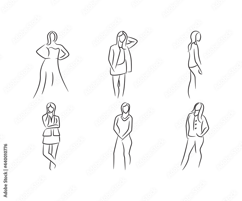sketch hand drawn woman model pose set vector illustration Stock Vector ...