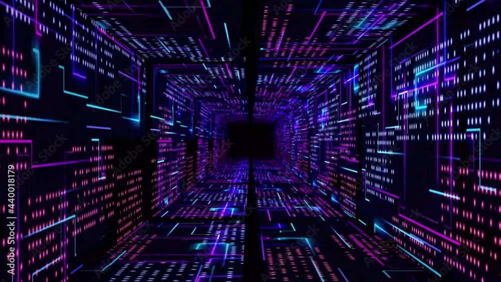 Abstract technological background 3D animation, moving through a ...