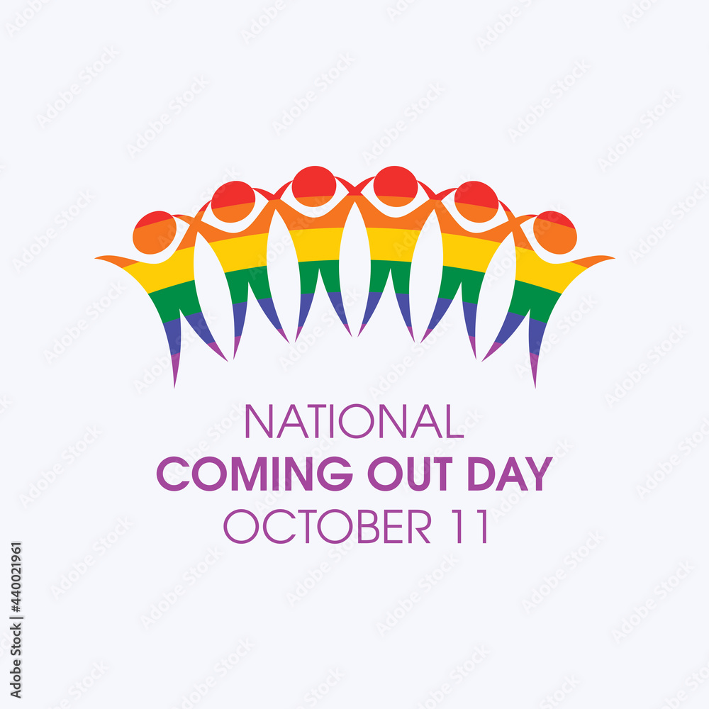 National Coming Out Day Poster with group of rainbow people vector ...