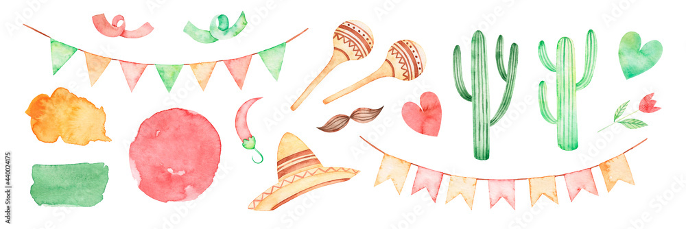 Watercolor set for Mexican holiday, Cinco de Mayo clipart, party ...