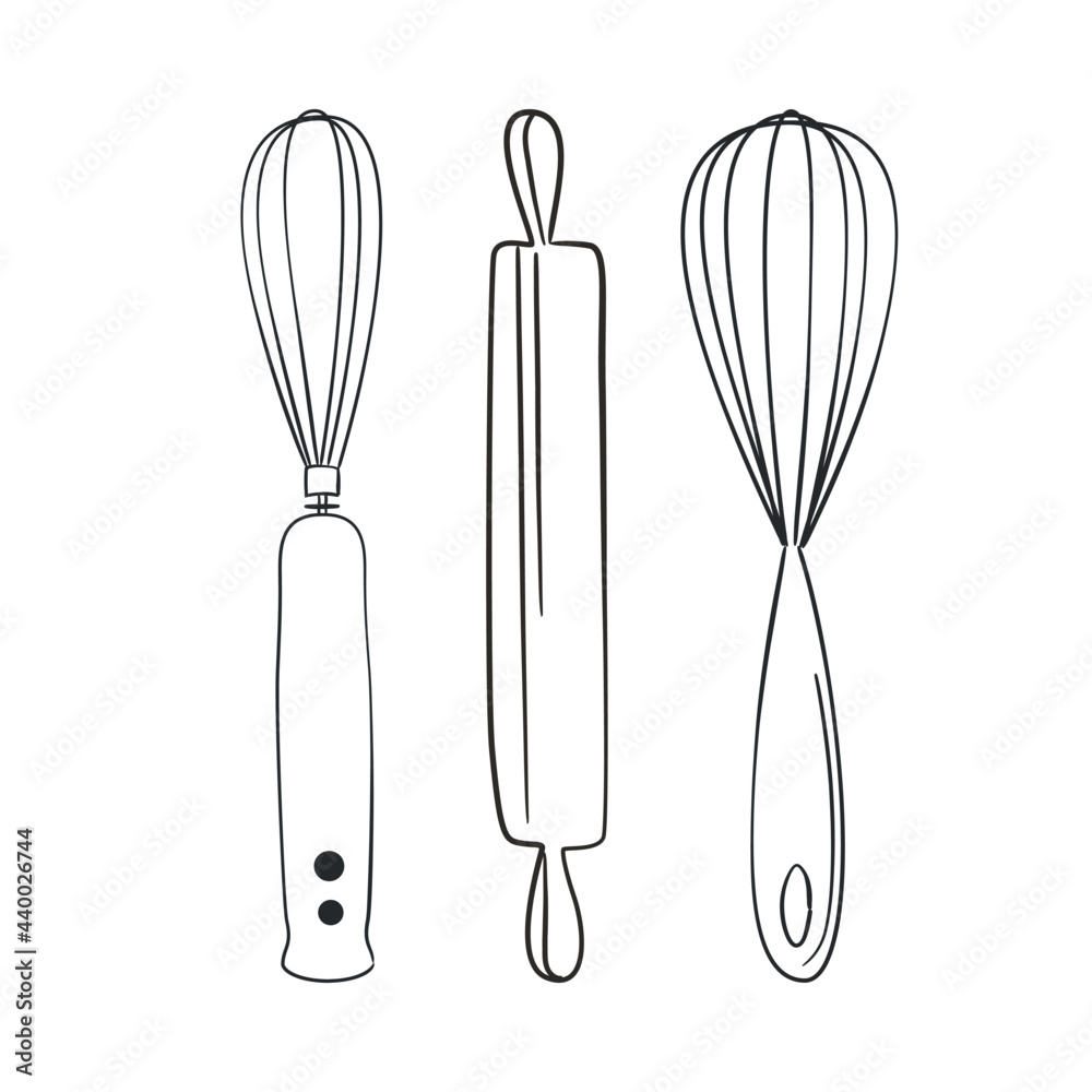 Baking kitchen tools in doodle style. Vector illustration. Stock Vector ...