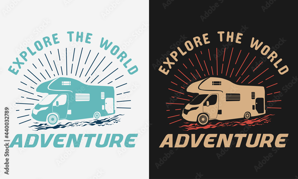 explore the world adventure with camper van, vector modern logos of ...