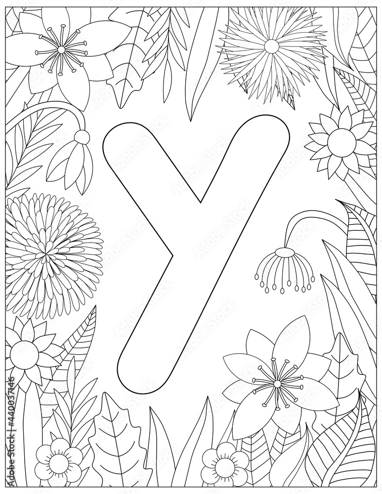 Letter Y coloring page. Floral coloring. Stock Vector | Adobe Stock