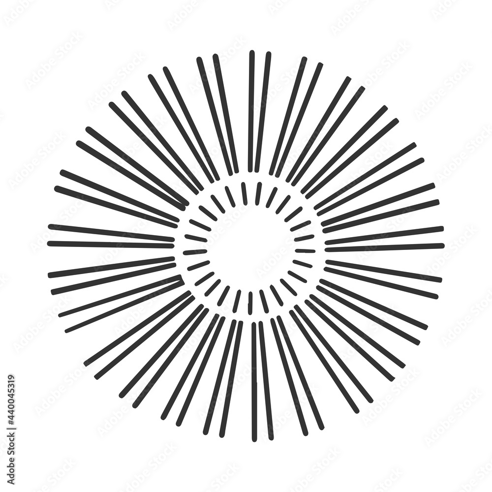 Sunbeam sun rays line art sketch engraving vector illustration. T-shirt apparel print design ...