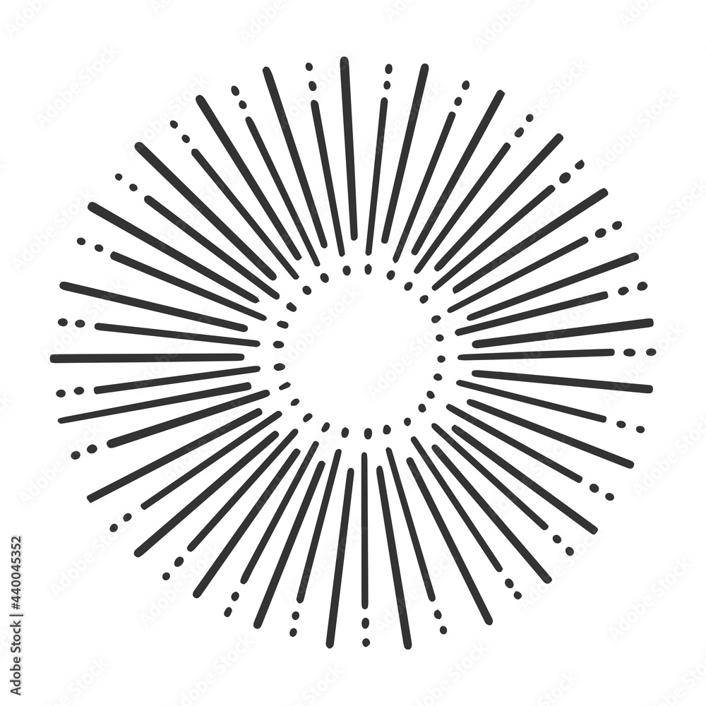 Sunbeam sun rays line art sketch engraving vector illustration. T-shirt ...