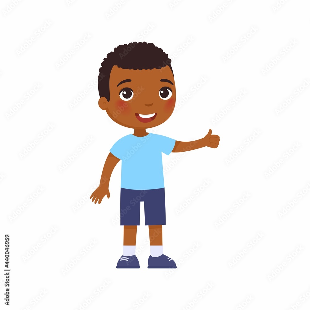 Cute African boy showing thumbs up gesture. Happy little kid, Smiling ...