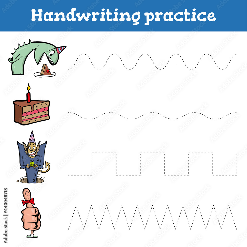 Handwriting practice sheet. Educational children game, restore the ...