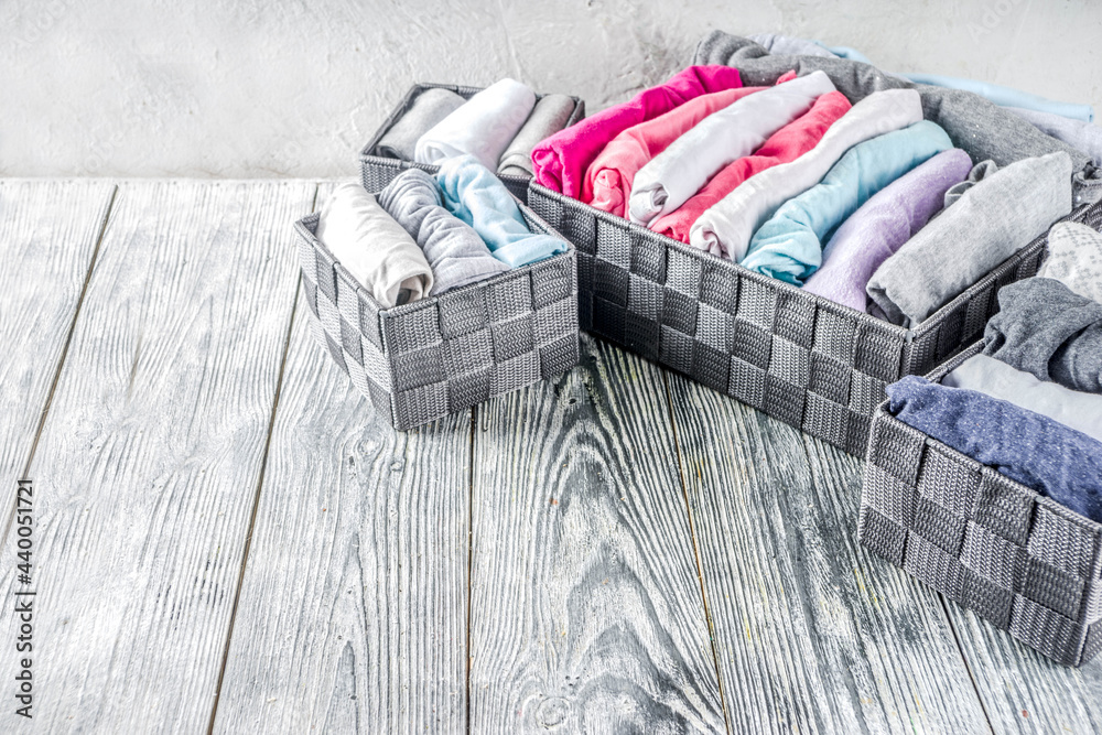 Vertical Marie Kondo tidying clothes method Stock Photo | Adobe Stock