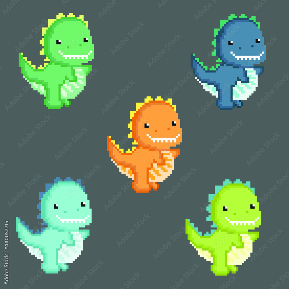 Cute dinosaur pixel art. Dino set 8 bit. Dinosaur Pixelate. Vector ...