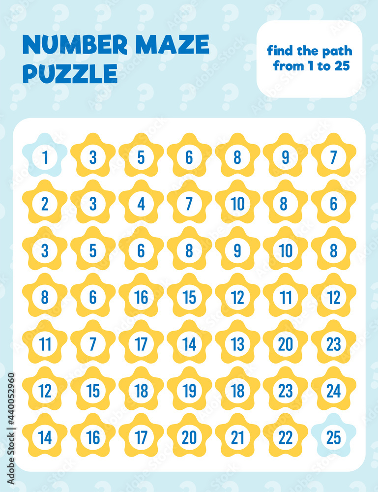Math number maze puzzle. Prinatble math worksheet page. Easy colorful ...