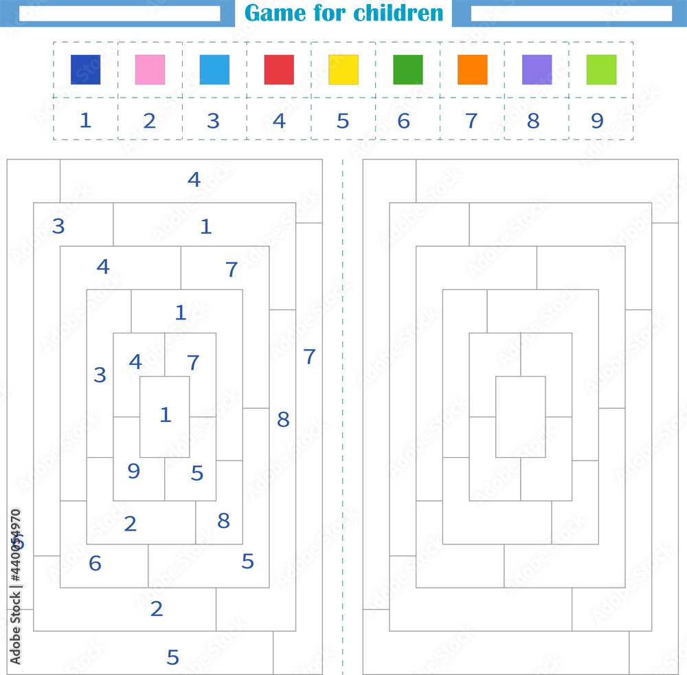 Worksheet for children. Color the empty shapes by number and color ...