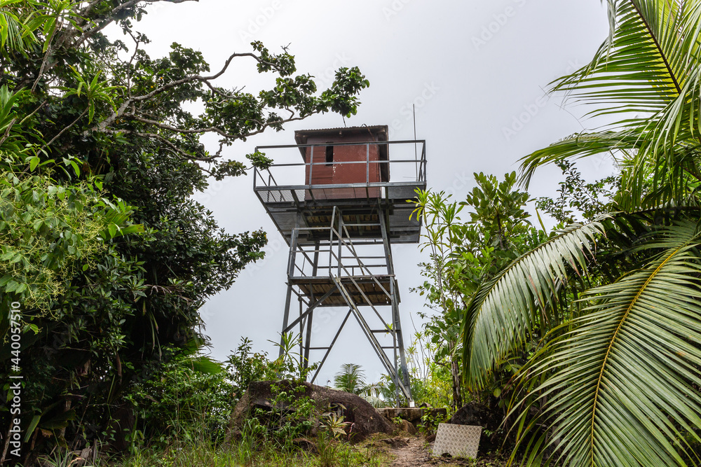 Fire observation tower built at the top of Mont Azore (Fond Azore), on ...