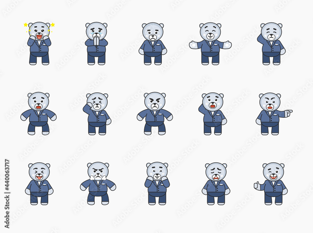 Set of cute polar bear mascots in business suit showing various ...