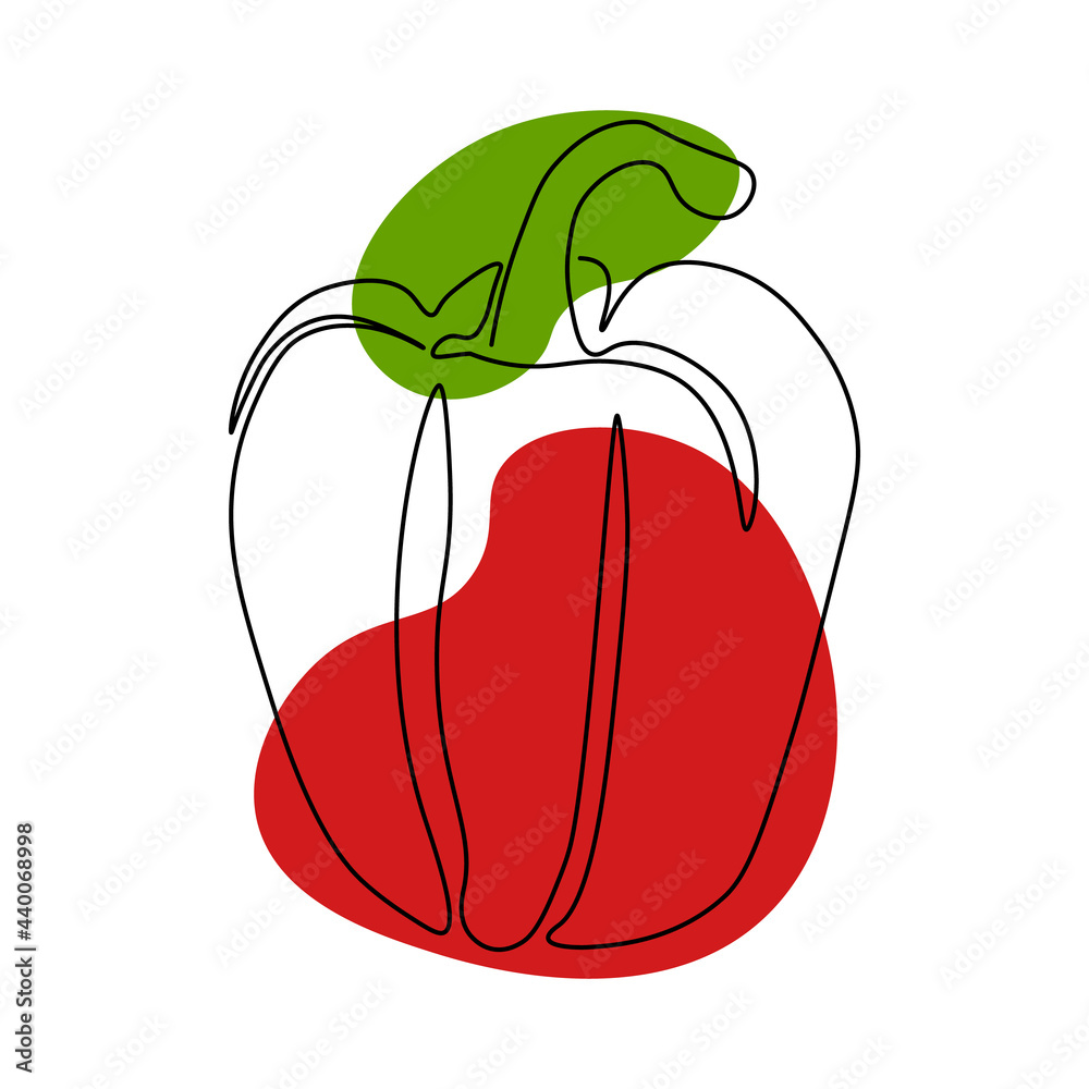 Continuous one line drawing pepper. Vector illustration. Black line art ...