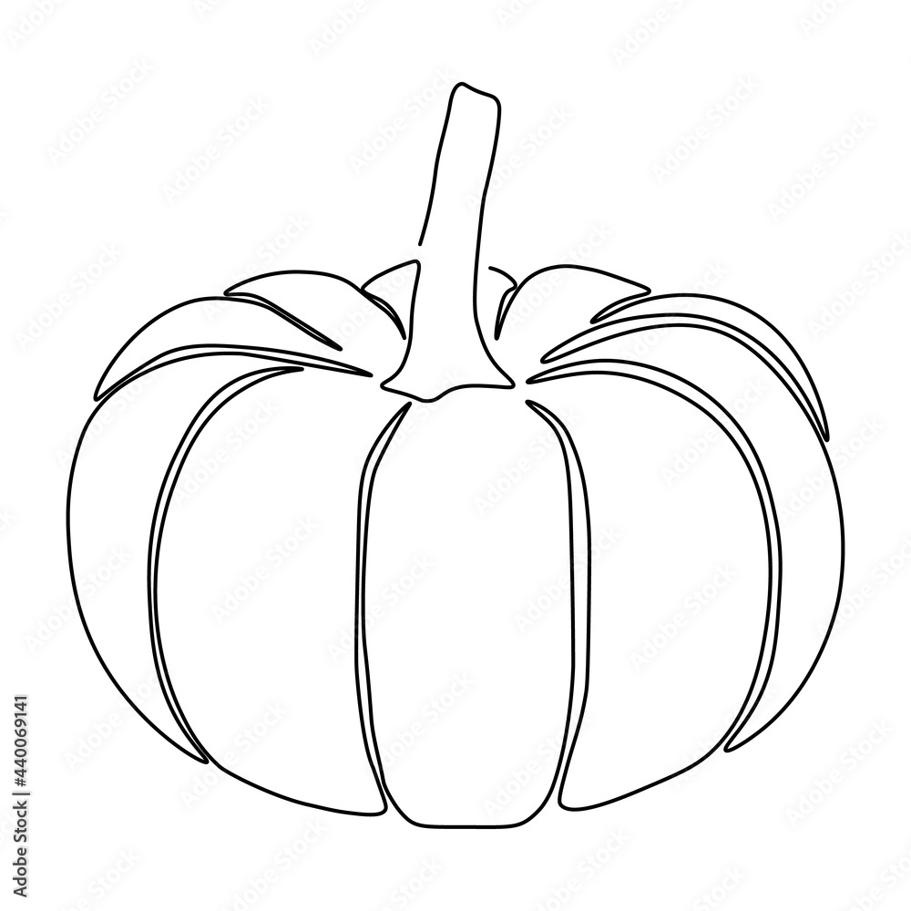 Continuous one line drawing pumpkin. Vector illustration. Black line ...
