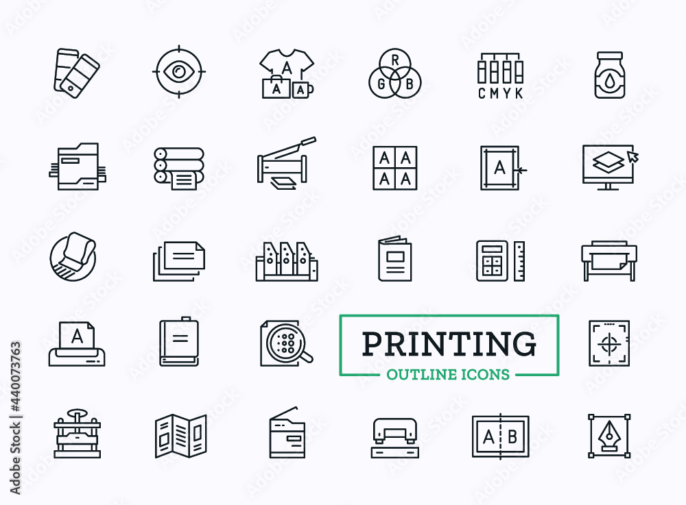Symbols for typography. Vector outline icons for printing industry ...