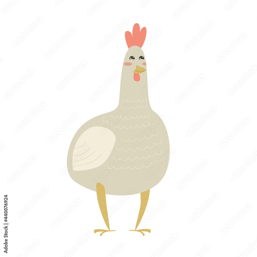 Cute cartoon chicken isolated on white transparent background. Vector ...
