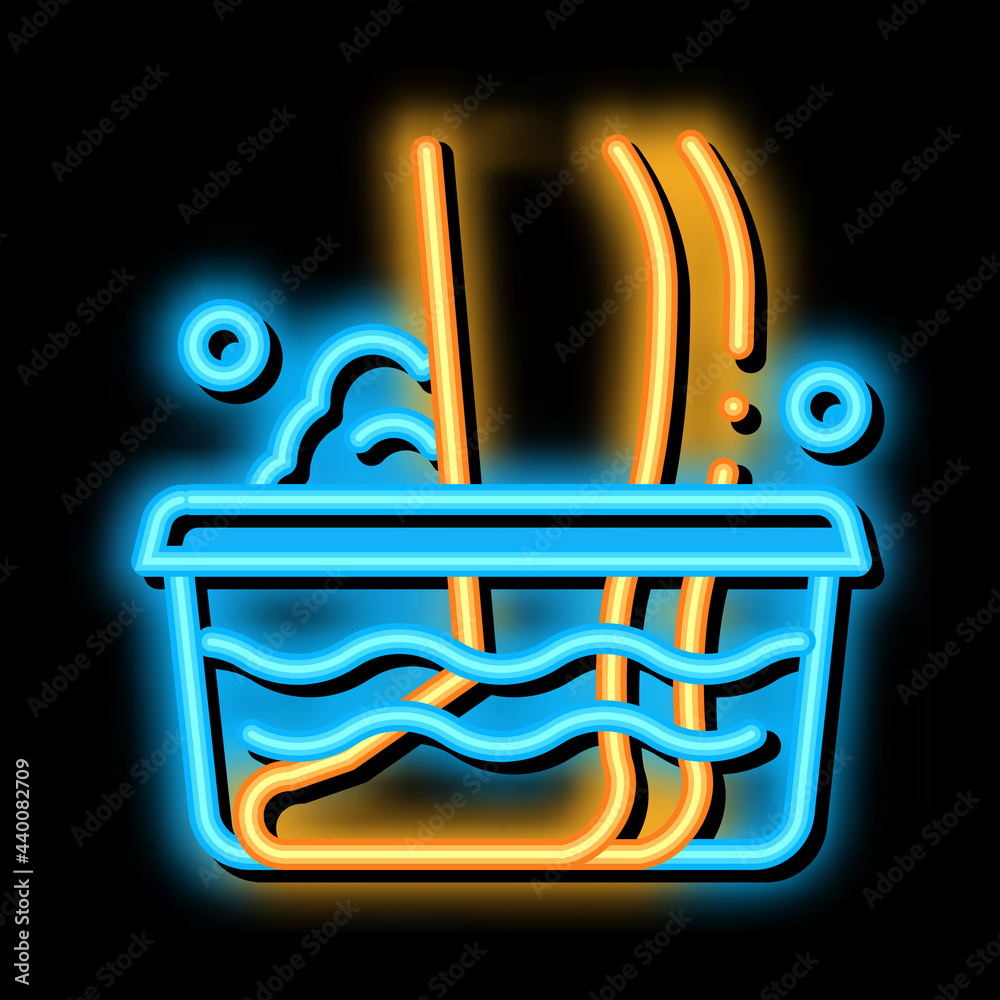 feet washing neon light sign vector. Glowing bright icon feet washing ...