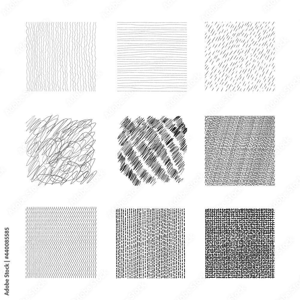 Set of black vector illustrations of abstract hand drawn square ...
