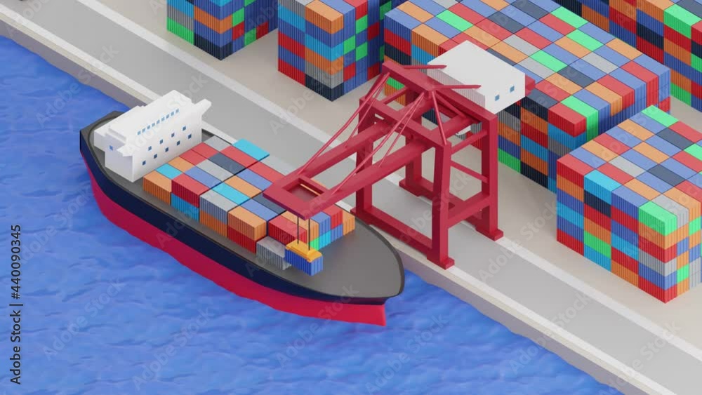 Seaport, cargo harbor. Loading a cargo ship. freighter ships, carry ...