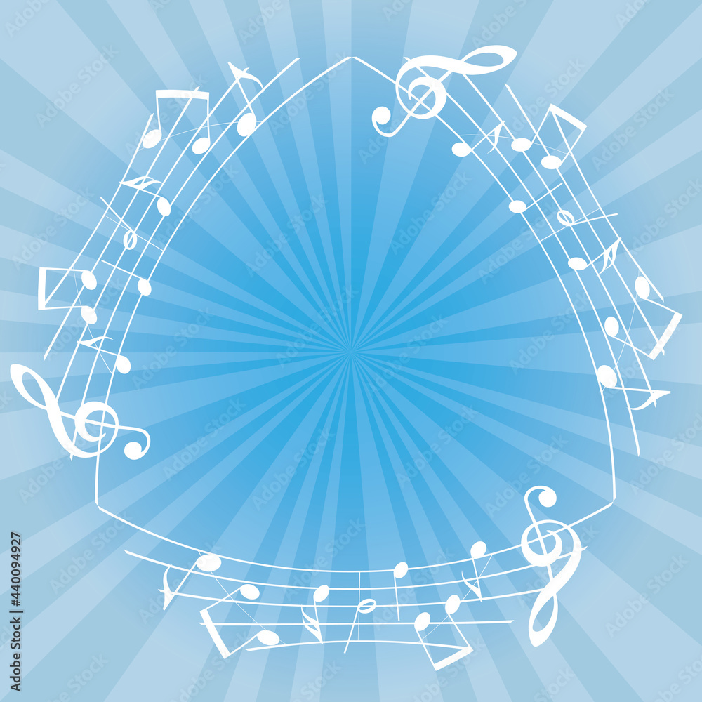 light blue music background with white musical notes as triangular ...