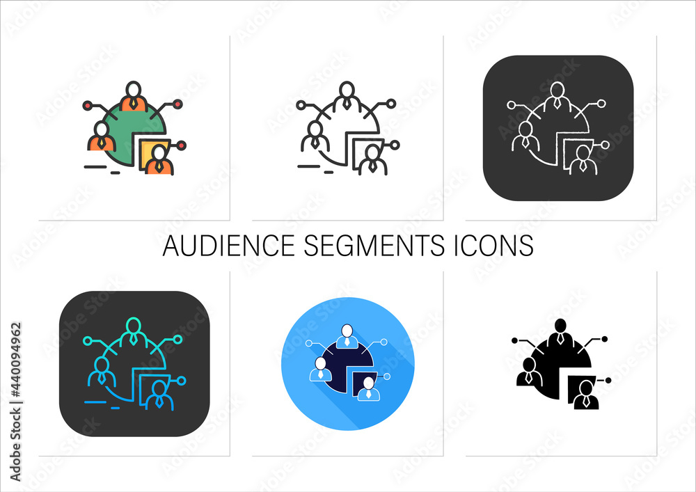 Audience segments icons set.Process of dividing audience into people ...