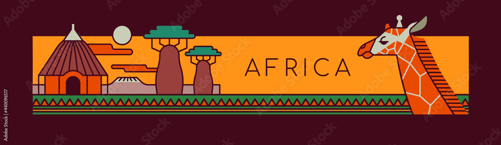 Africa travel landscape outline cartoon concept Stock Vector | Adobe Stock
