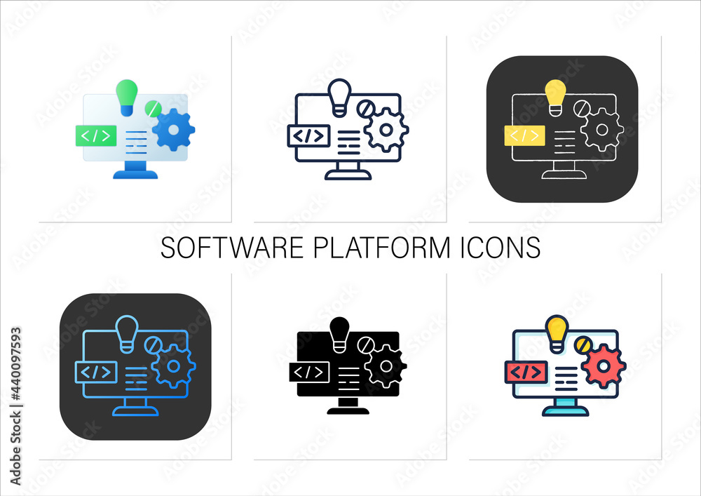 Software platform icons set. Programming environment. Platform for ...