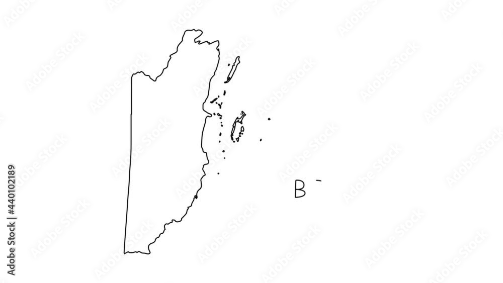 Belize map animation line. Black line animation letters drawing on a ...
