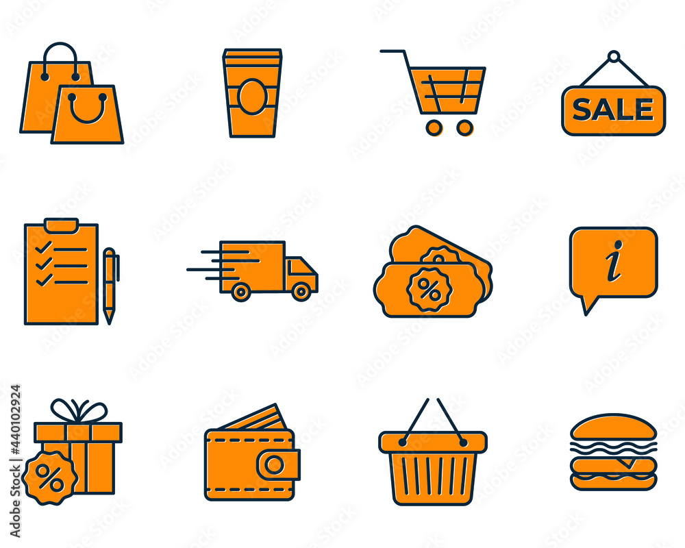 Market Shopping mall set icon symbol template for graphic and web ...