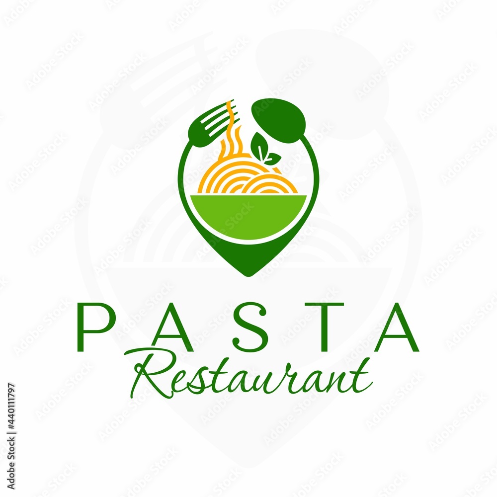 Pasta restaurant logo. Italian restaurant logo. Location pin spoon and ...
