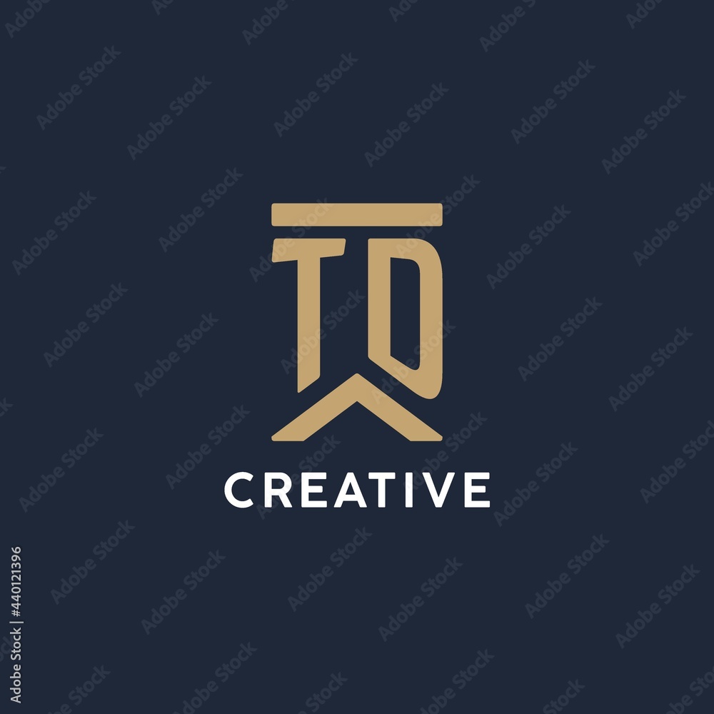 TD initial monogram logo design in a rectangular style with curved ...