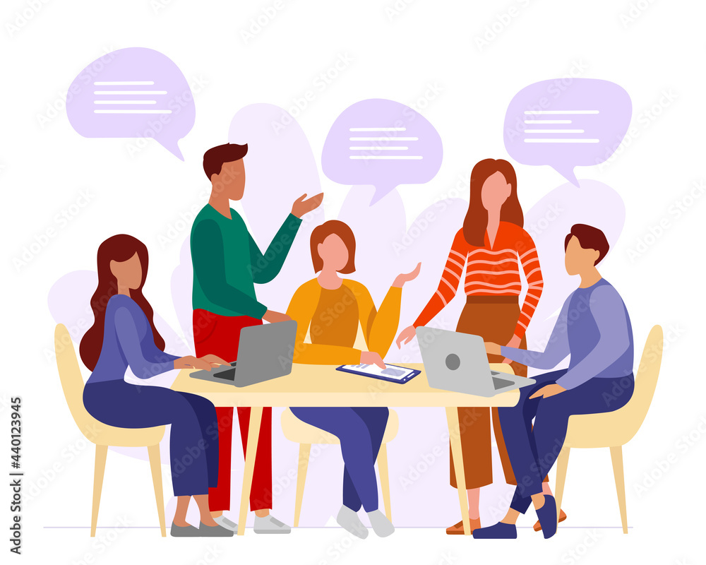 People with laptops and tablet at the meeting. Brainstorming and ...