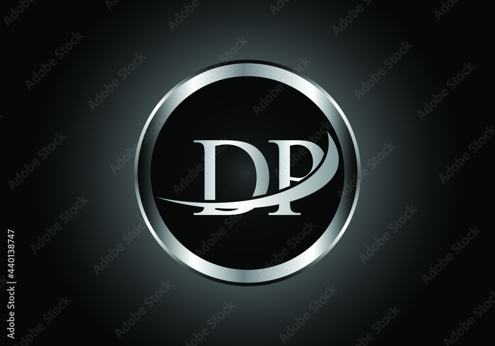 silver letter DP metal combination alphabet logo icon design with grey ...