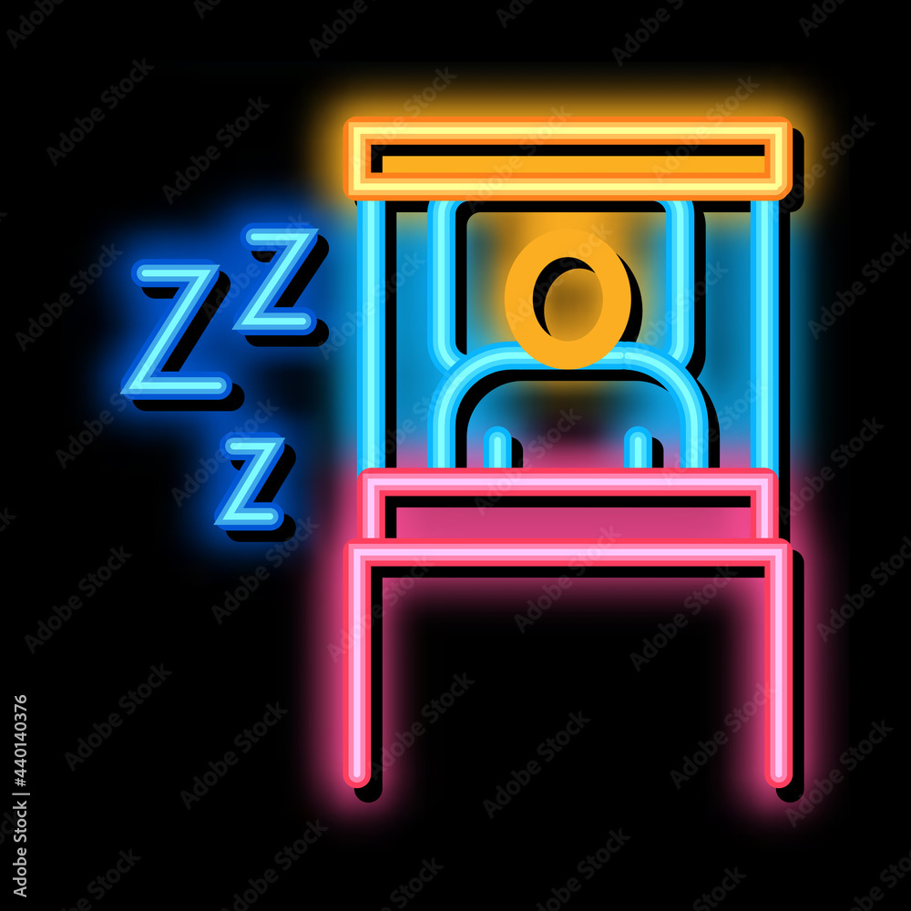 human sleeping time in bed neon light sign vector. Glowing bright icon ...
