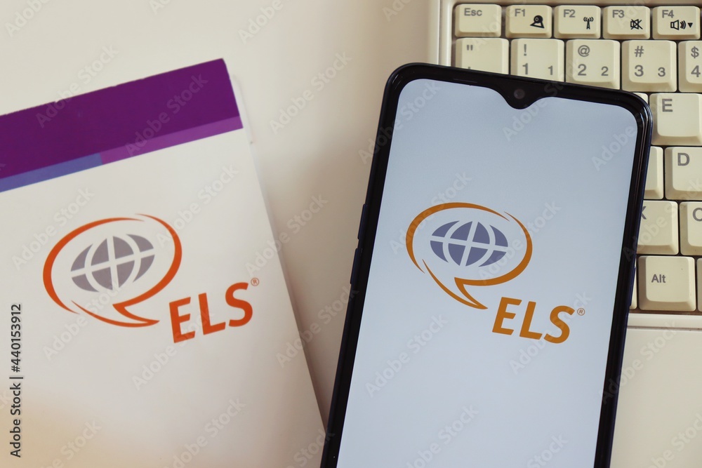 Foto de Bahia, Brazil - December 2, 2020. ELS Language Centers logo on smartphone screen on top ...