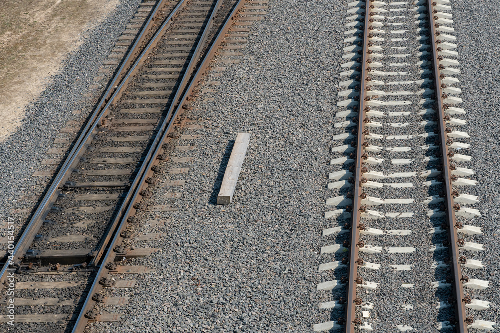 Top view of the new modern railway. New and old railway with concrete ...