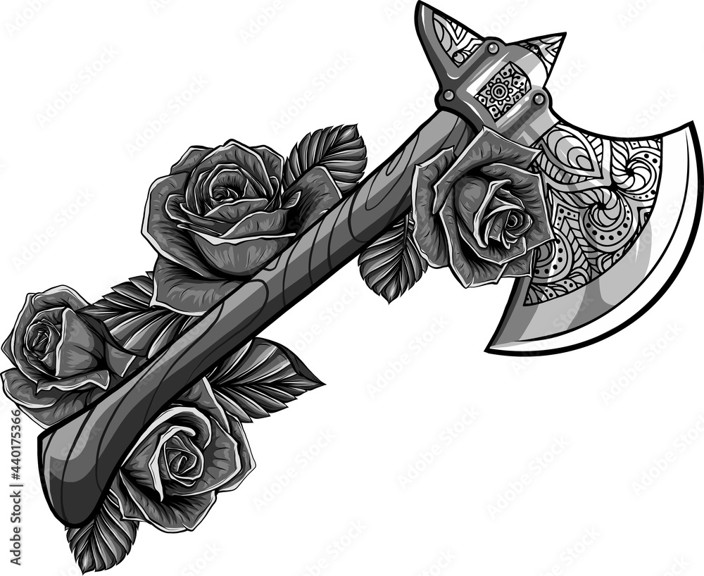 vector illustration of axe with roses design Stock Vector | Adobe Stock