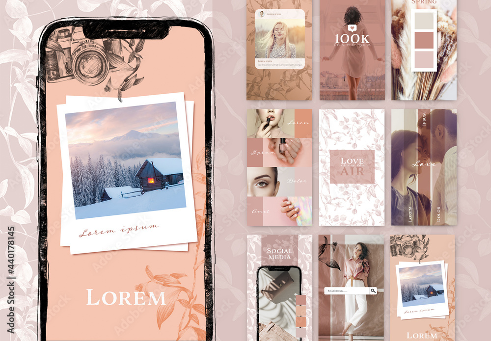 Social Media Set Stock Template | Adobe Stock