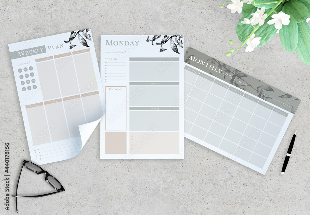 Minimal Style Weekly Planner Set Stock Template | Adobe Stock