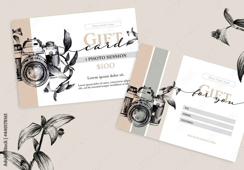 Photography Studio Gift Card Layout Stock Template | Adobe Stock