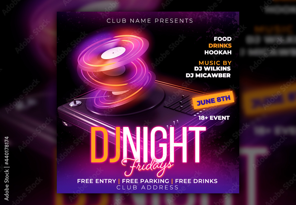 Dj Night Flyer Layout Stock Template | Adobe Stock